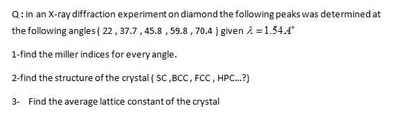 Solved Q: in an X-ray diffraction experiment on diamond the | Chegg.com
