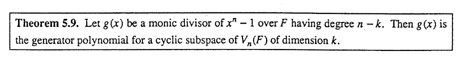 Solved Theorem 5.9. Let g(x) be a monic divisor of x" - 1 | Chegg.com