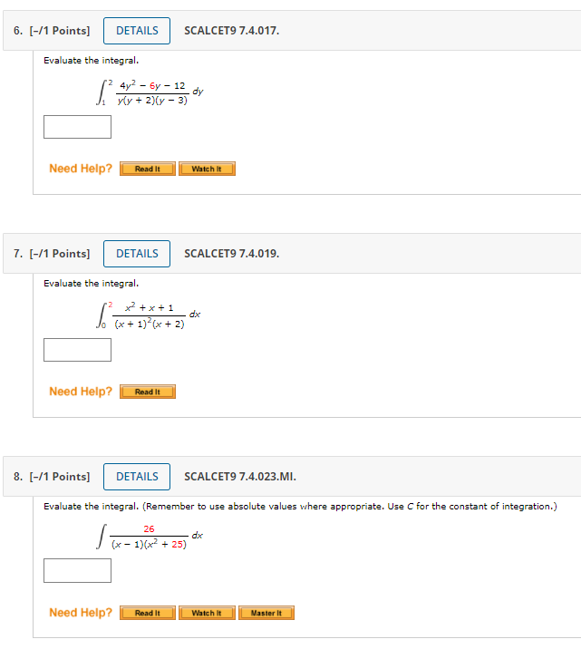 Solved 6. [-/1 Points) DETAILS SCALCET9 7.4.017. Evaluate | Chegg.com