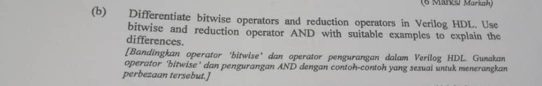 Solved Differentiate bitwise operators and reduction | Chegg.com