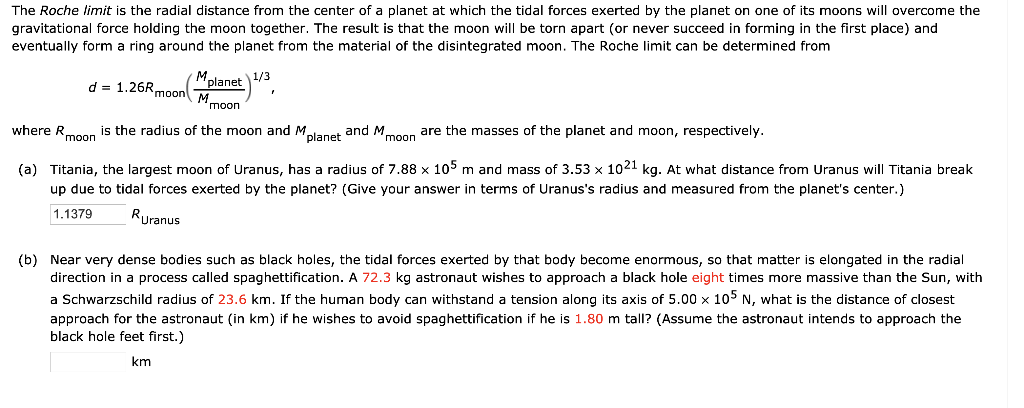 Solved The Roche limit is the radial distance from the | Chegg.com