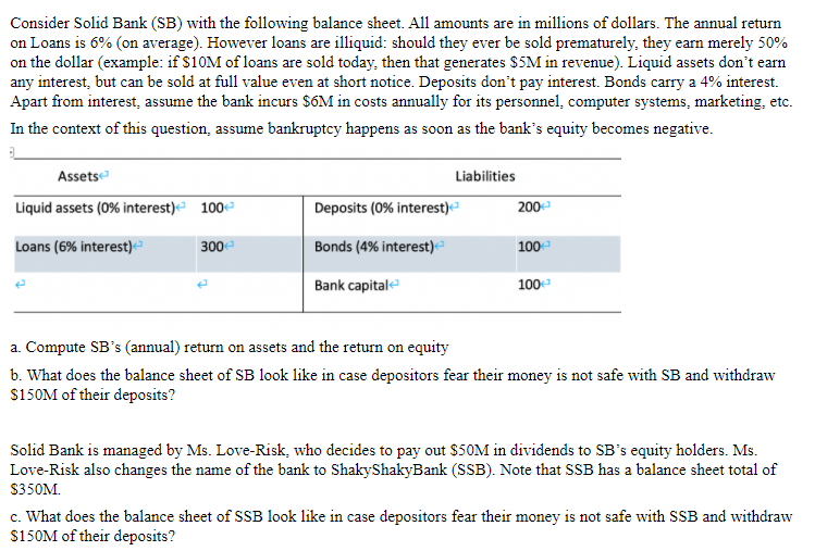 Solved Consider Solid Bank (SB) with the following balance | Chegg.com