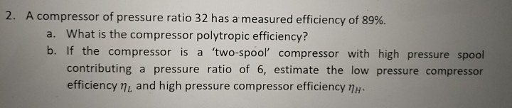 Solved 2. A compressor of pressure ratio 32 has a measured | Chegg.com