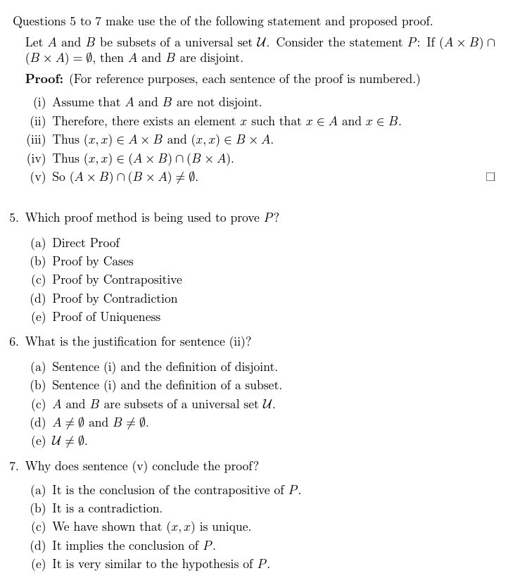 Solved Questions 5 to 7 make use the of the following | Chegg.com