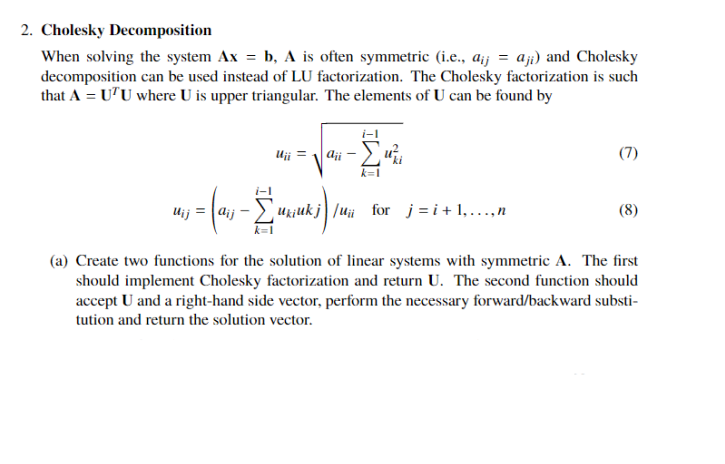 2. Cholesky Decomposition When solving the system Ax | Chegg.com
