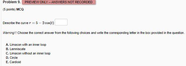 Solved Problem 9. PREVIEW ONLY -- ANSWERS NOT RECORDED (5 | Chegg.com
