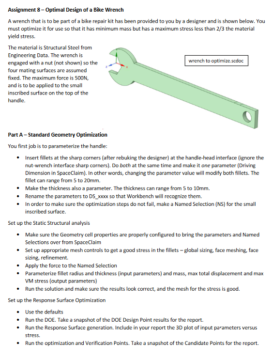 Solved Assignment 8-Optimal Design of a Bike WrenchA wrench | Chegg.com