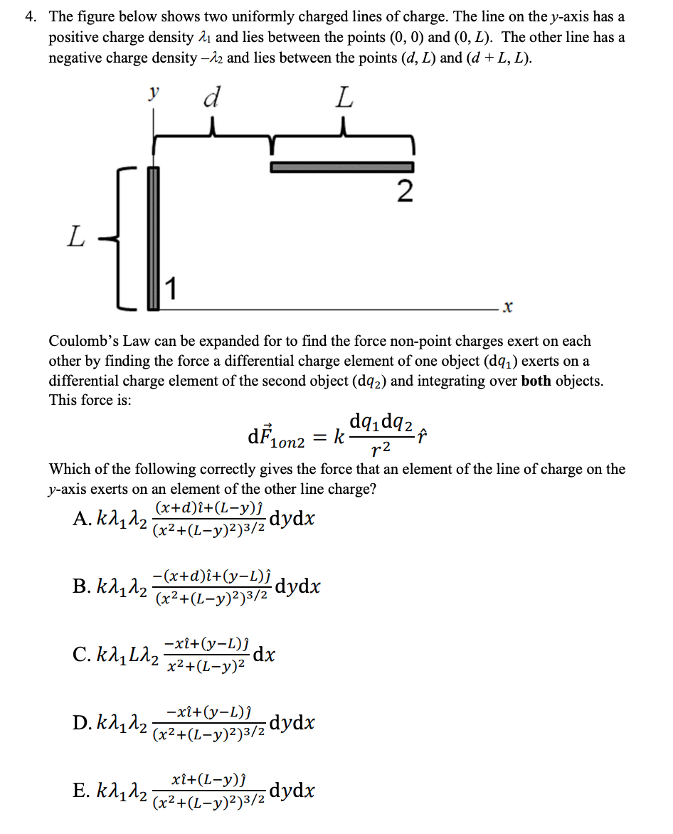 Solved 4. The figure below shows two uniformly charged lines | Chegg.com