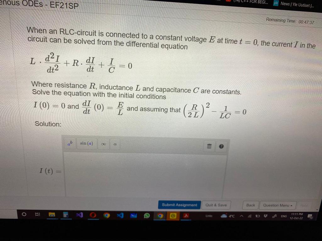 Solved When an RLC-circuit is connected to a constant | Chegg.com