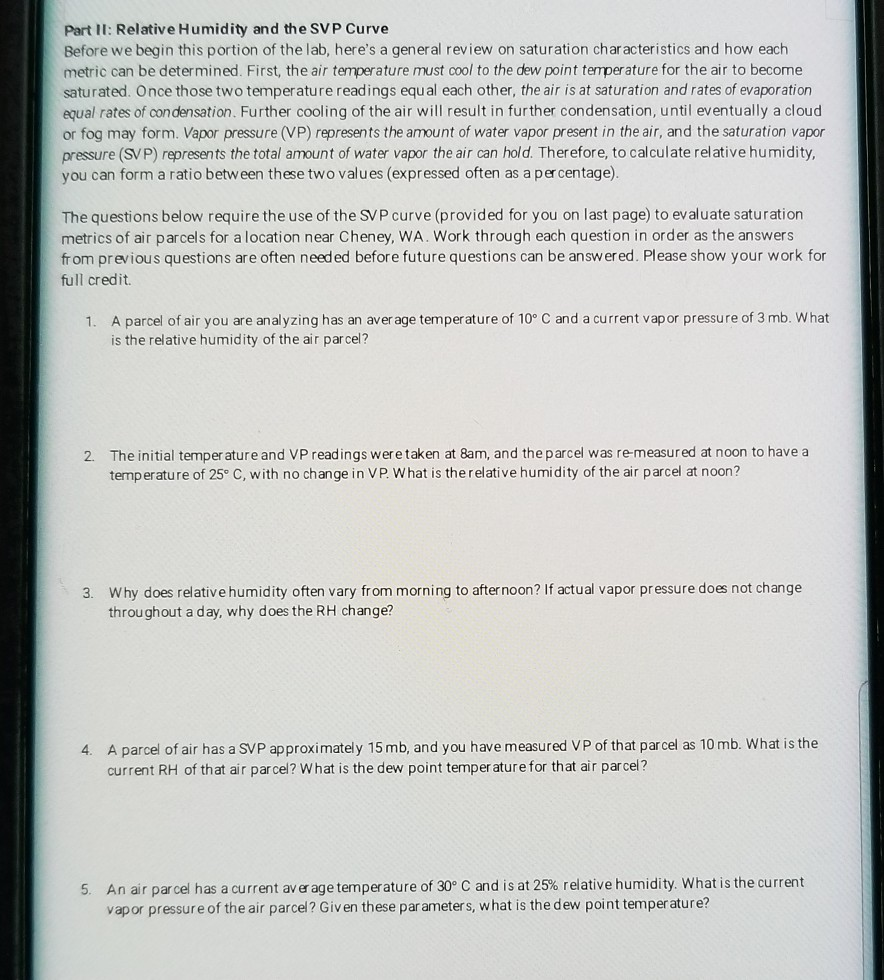 Solved Part II: Relative Humidity and the SVP Curve Before | Chegg.com