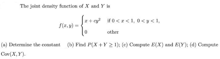 Solved The joint density function of \\( X \\) and \\( Y \\) | Chegg.com