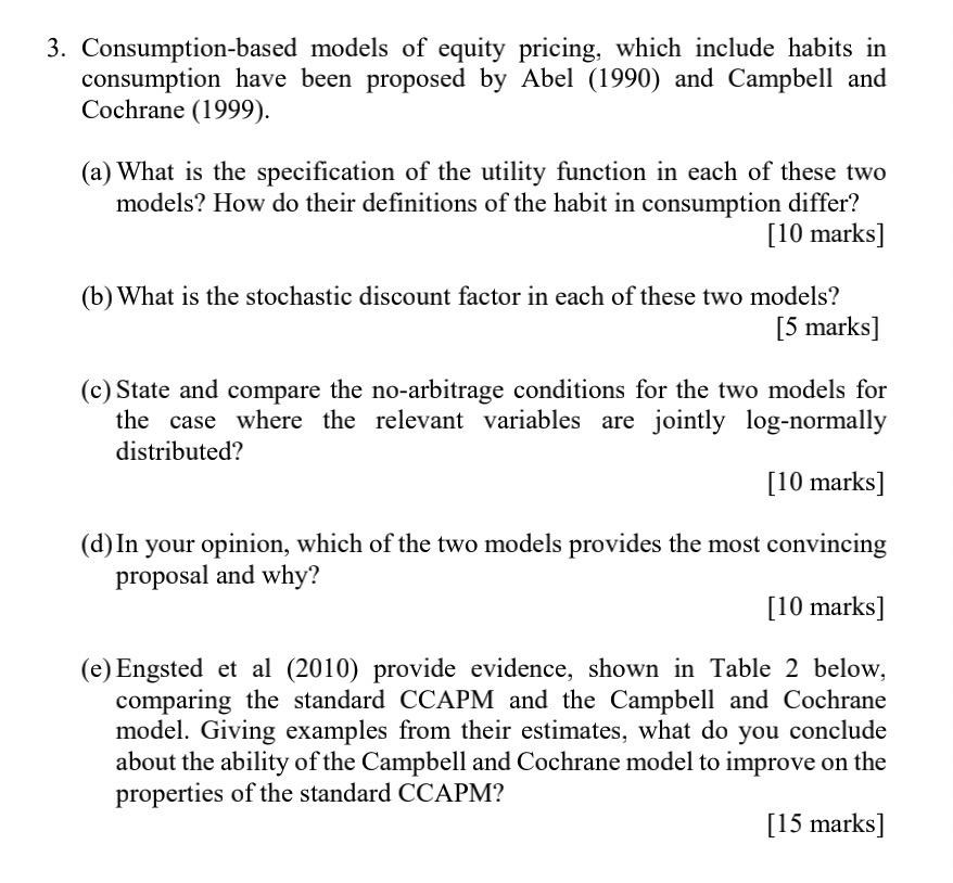 3. Consumption-based models of equity pricing, which | Chegg.com
