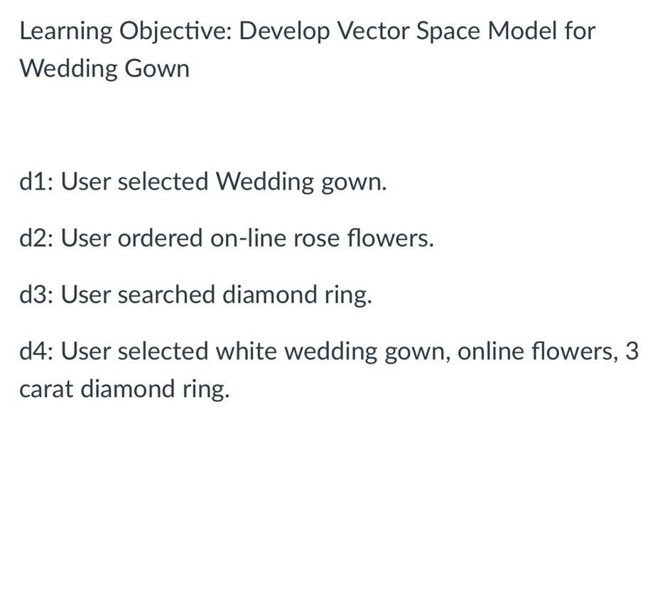 Solved Learning Objective: Develop Vector Space Model for | Chegg.com