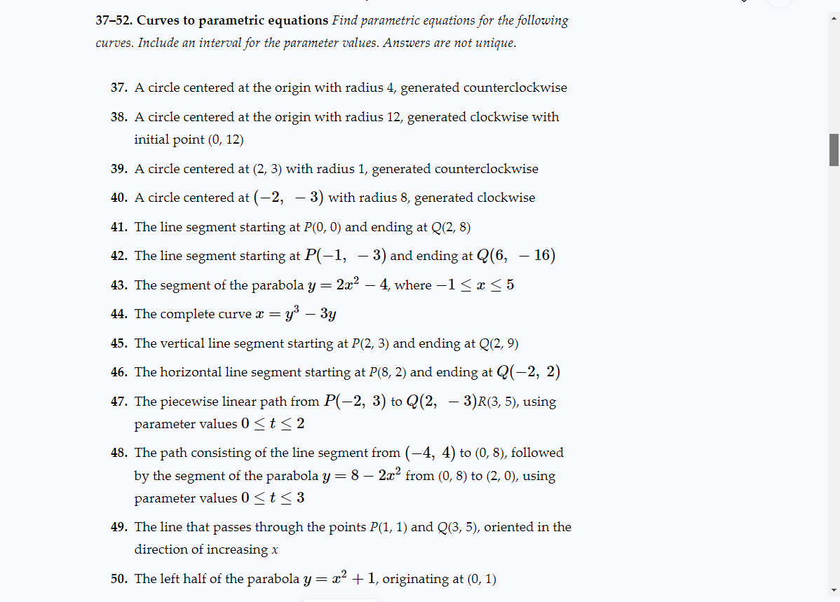 44 37-52. ﻿Curves to parametric equations Find | Chegg.com