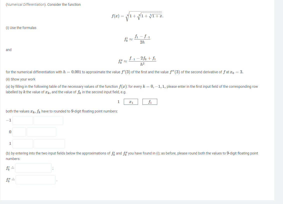 Solved (Numerical Differentiation). Consider the function | Chegg.com