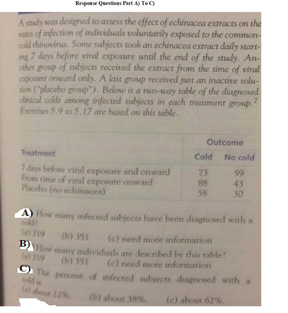 Solved Response Questions Part A) To C) A study was designed | Chegg.com