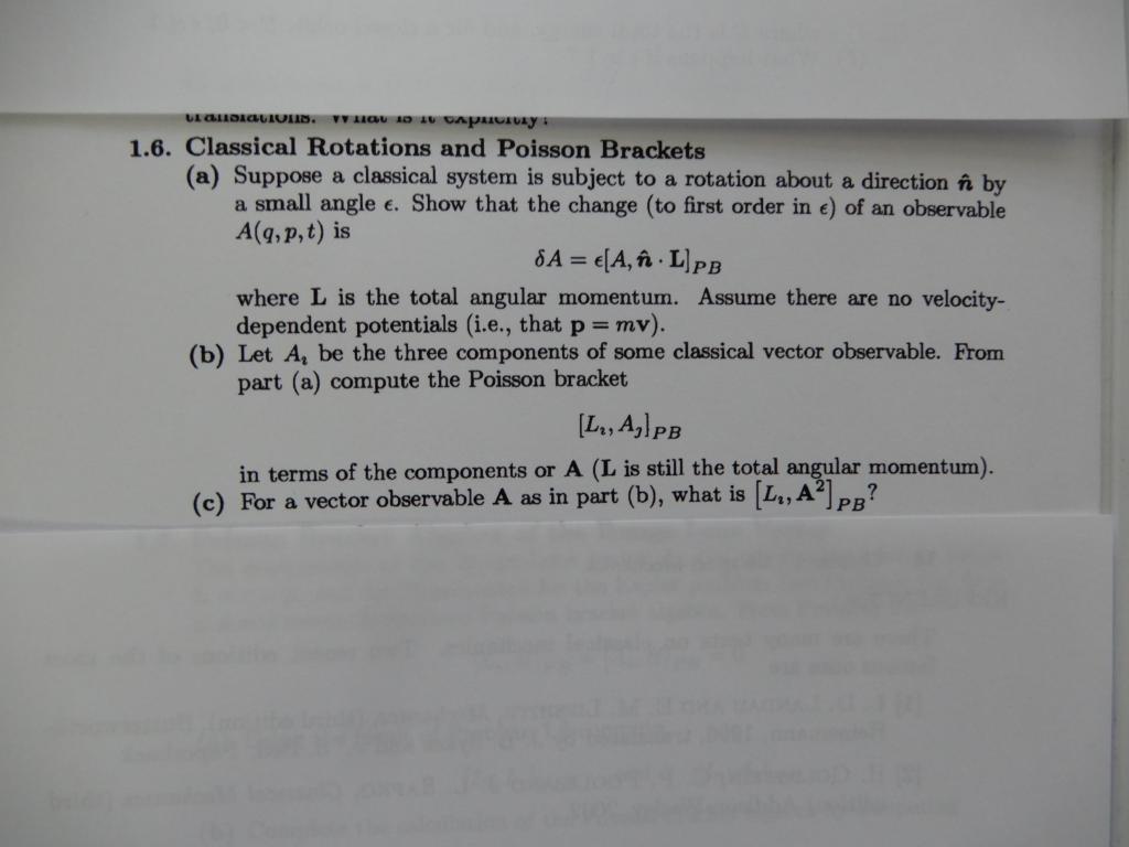 Solved .6. Classical Rotations and Poisson Brackets (a) | Chegg.com