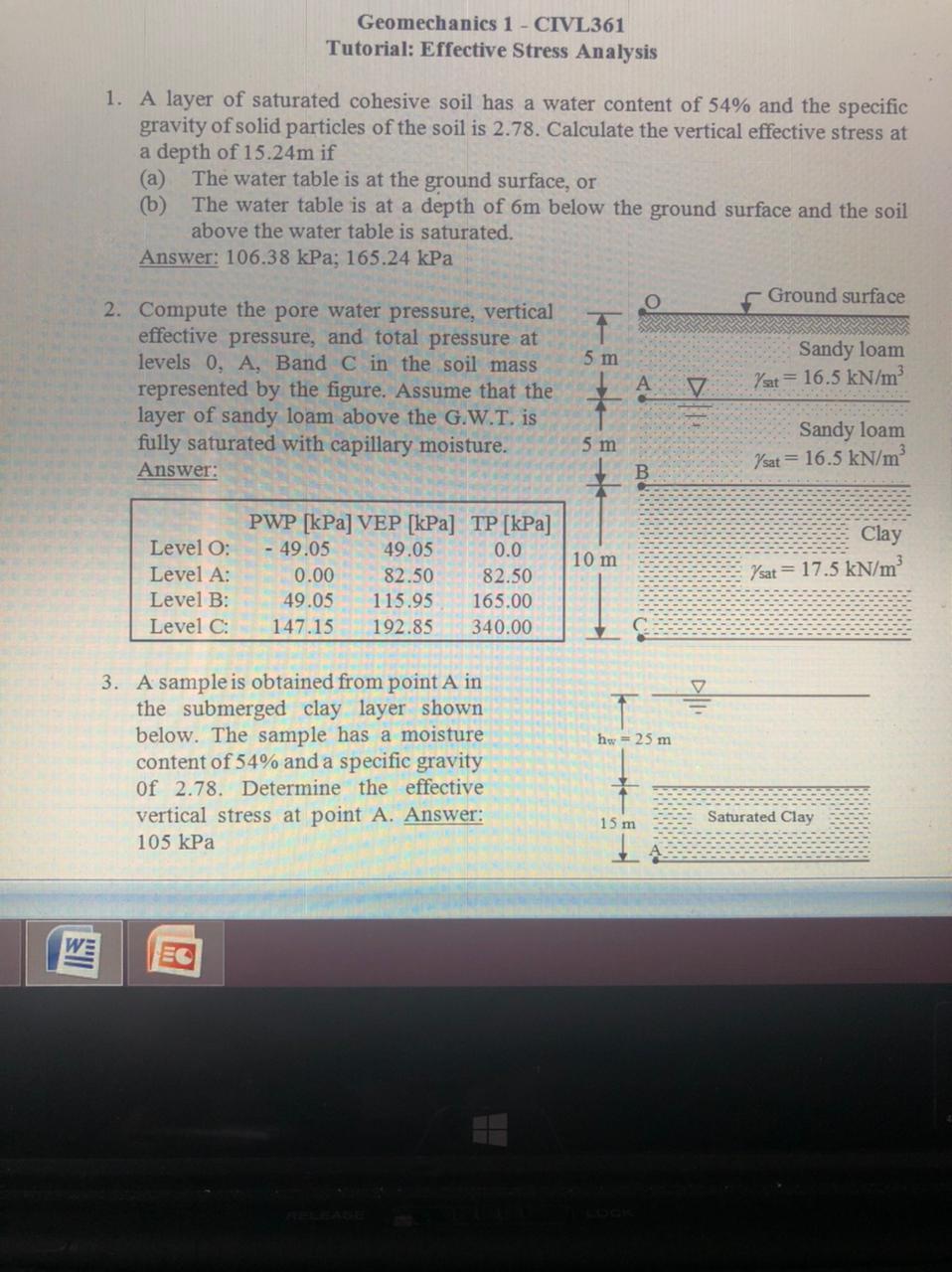 Solved Geomechanics 1 - CIVL361 Tutorial: Effective Stress | Chegg.com