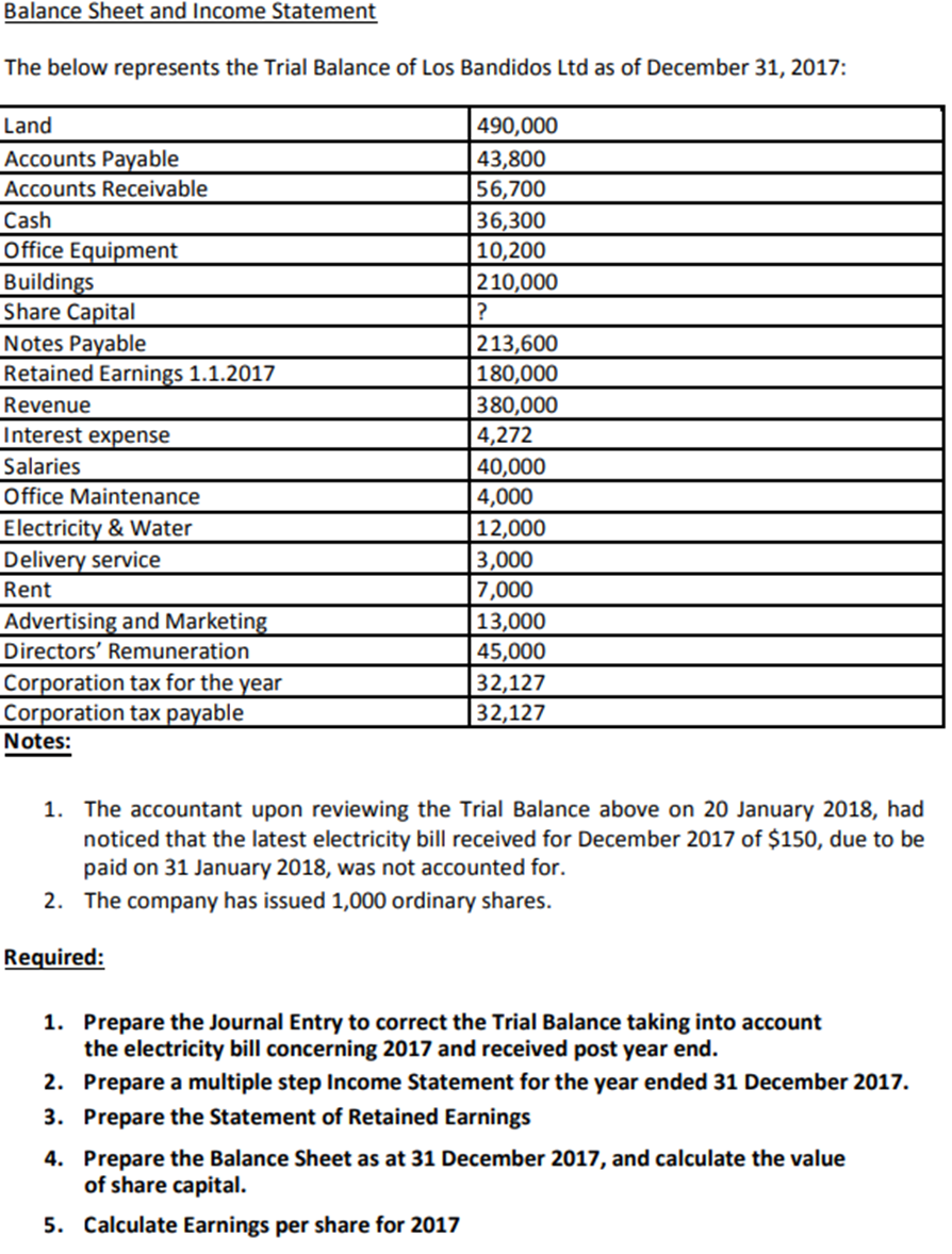 Solved Balance Sheet and Income Statement The below | Chegg.com