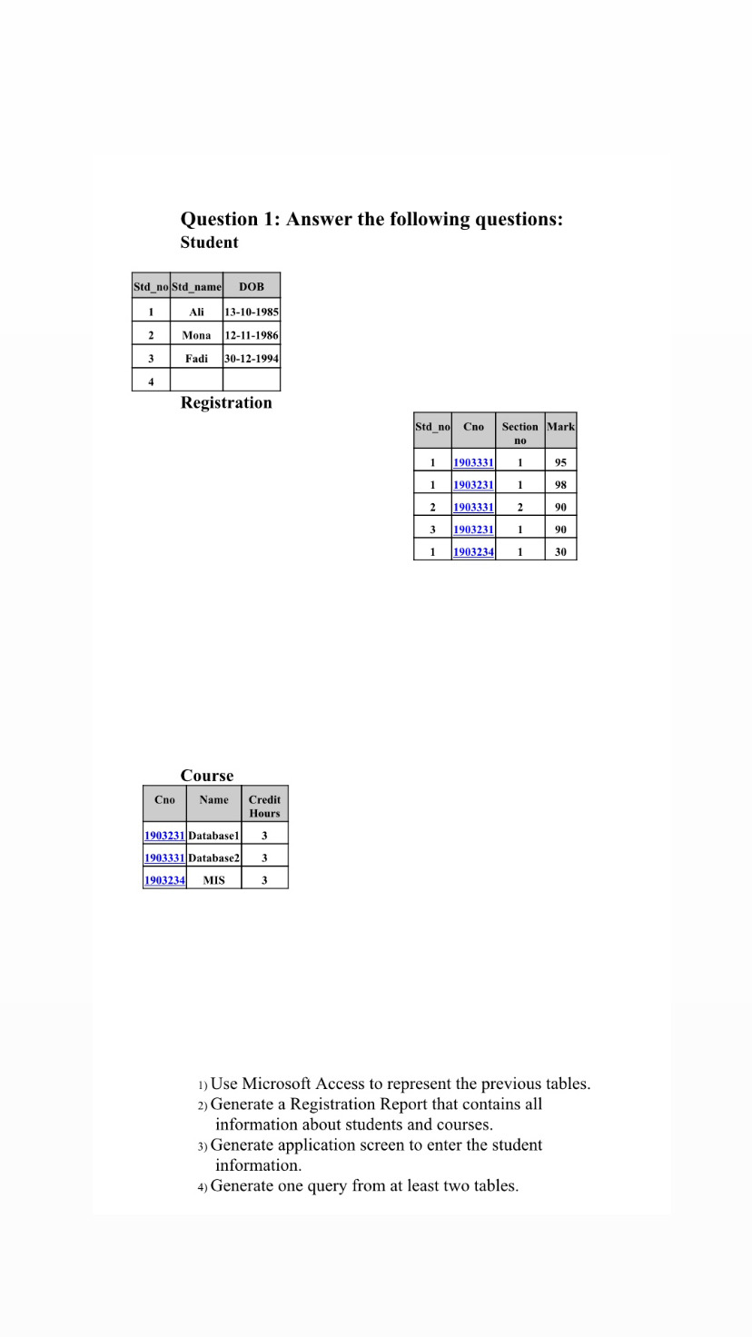 Solved Question 1: Answer the following questions: Student | Chegg.com