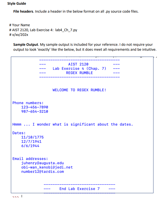 AIST 2120 Lab 4 (Chapter 7) RegEx Rumble Introduction | Chegg.com