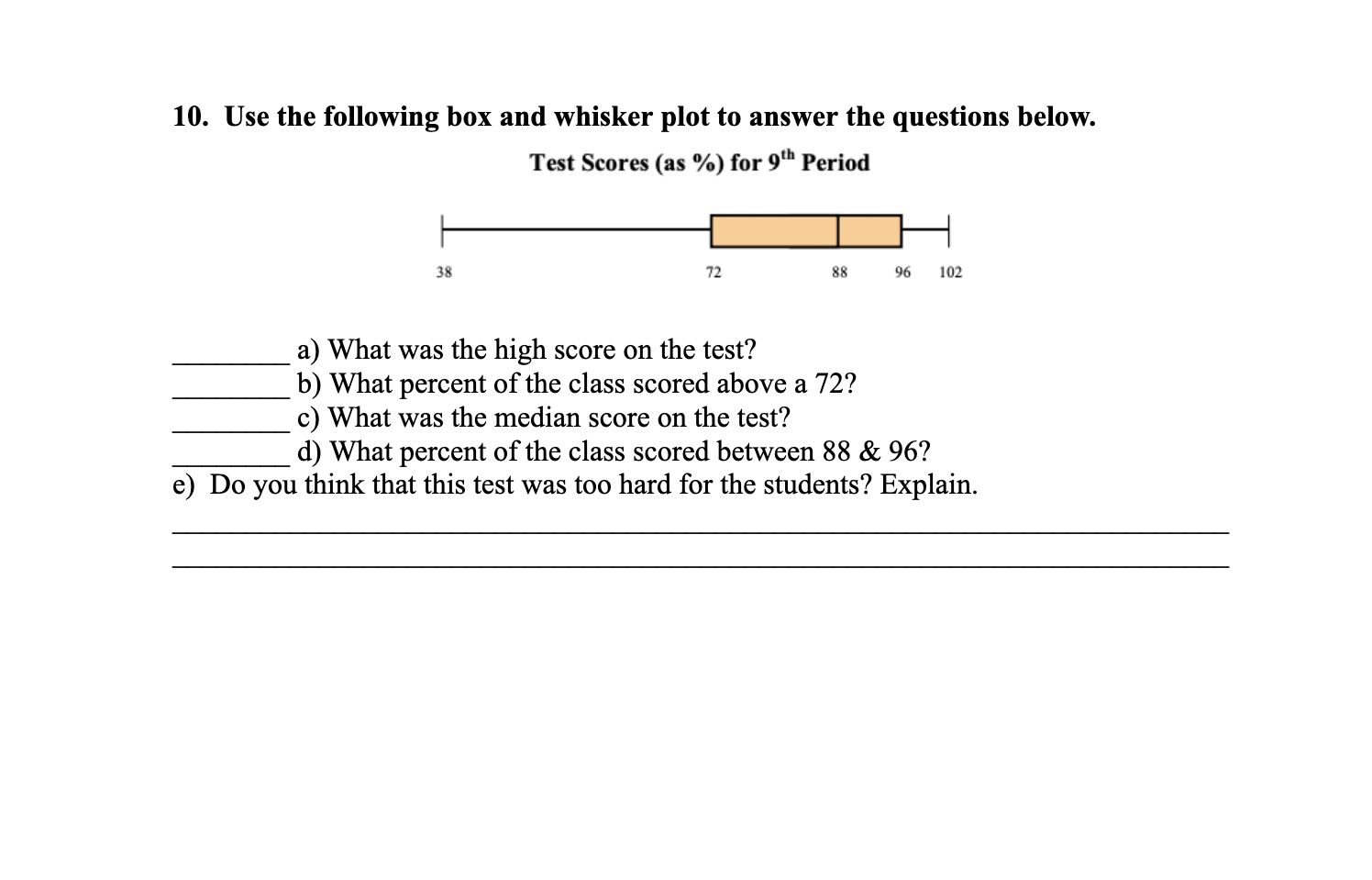 Solved 10. Use the following box and whisker plot to answer | Chegg.com