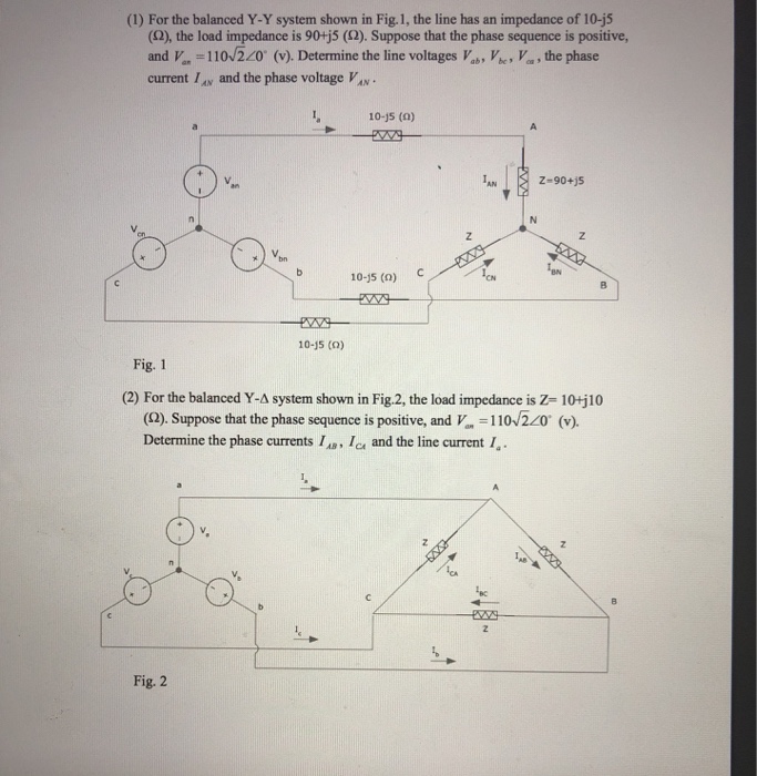 Solved (1) For the balanced Y-Y system shown in Fig.1, the | Chegg.com