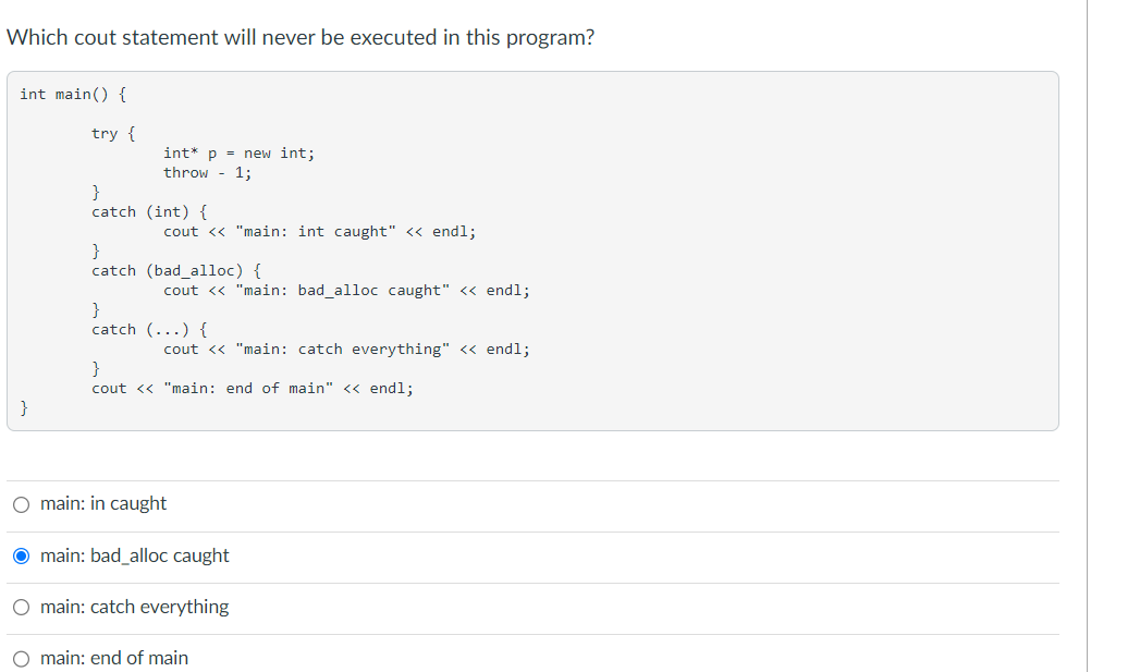 Solved main: in caught main: bad_alloc caught main: catch | Chegg.com