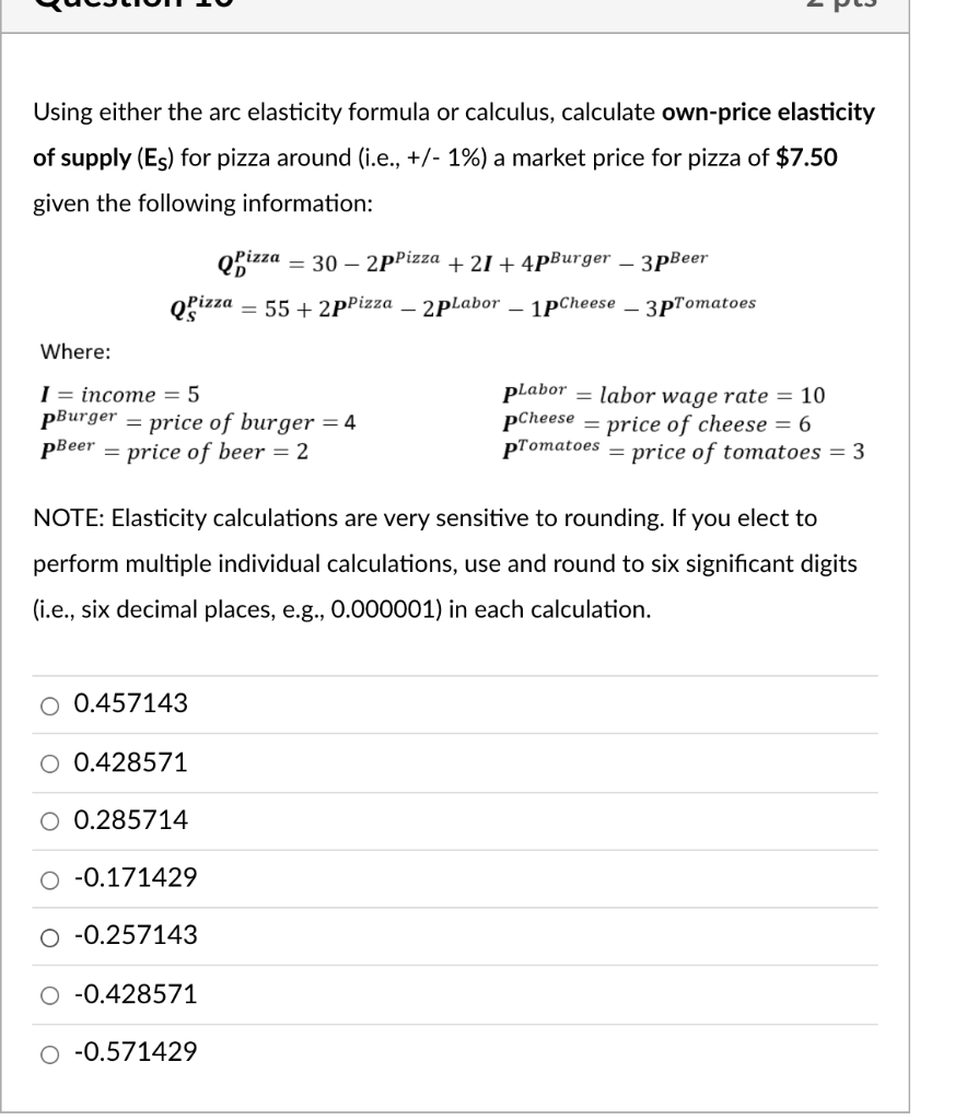 Solved Question 1 2 pts Calculate cross price elasticity | Chegg.com