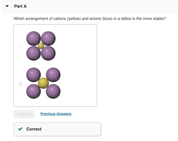 Solved Part A Which arrangement of cations (yellow) and | Chegg.com