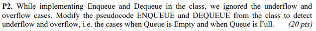 Solved P2. While implementing Enqueue and Dequeue in the | Chegg.com