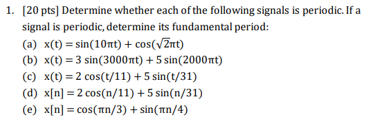 Solved 1. [20 pts] Determine whether each of the following | Chegg.com