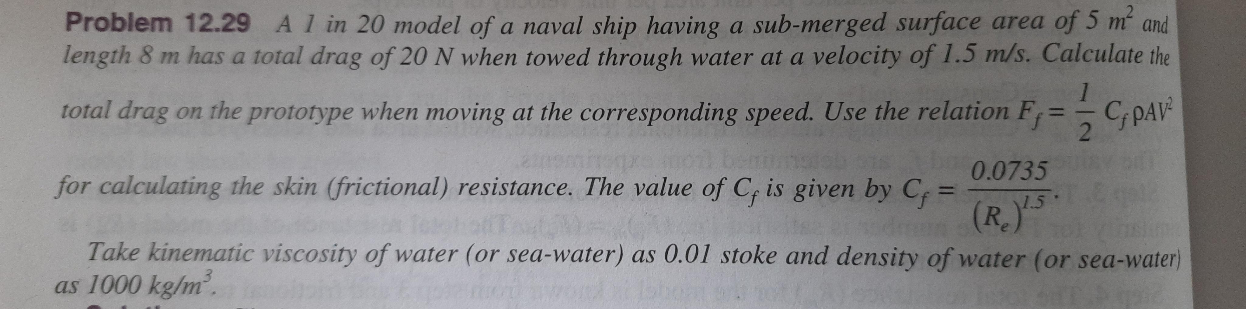 Solved Problem 12.29 A 1 in 20 model of a naval ship having | Chegg.com