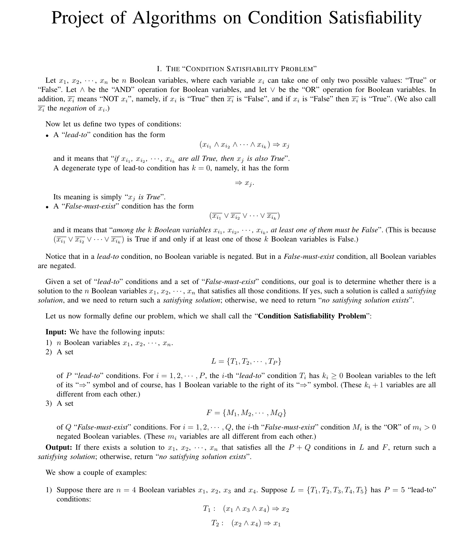 Solved Project of Algorithms on Condition Satisfiability I. | Chegg.com