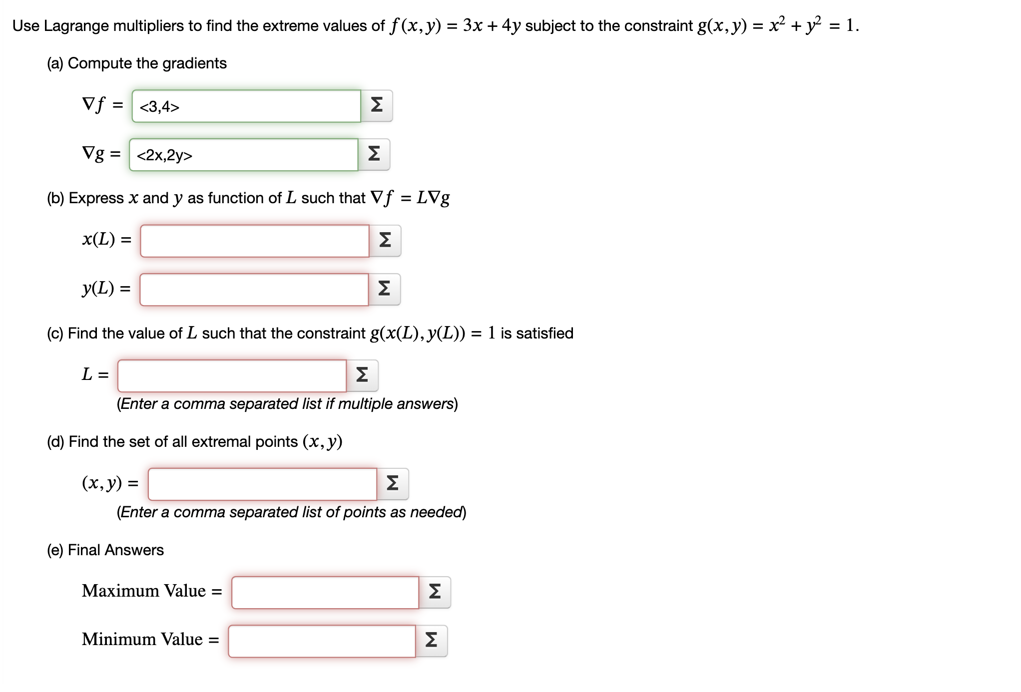 Solved Use Lagrange multipliers to find the extreme values | Chegg.com