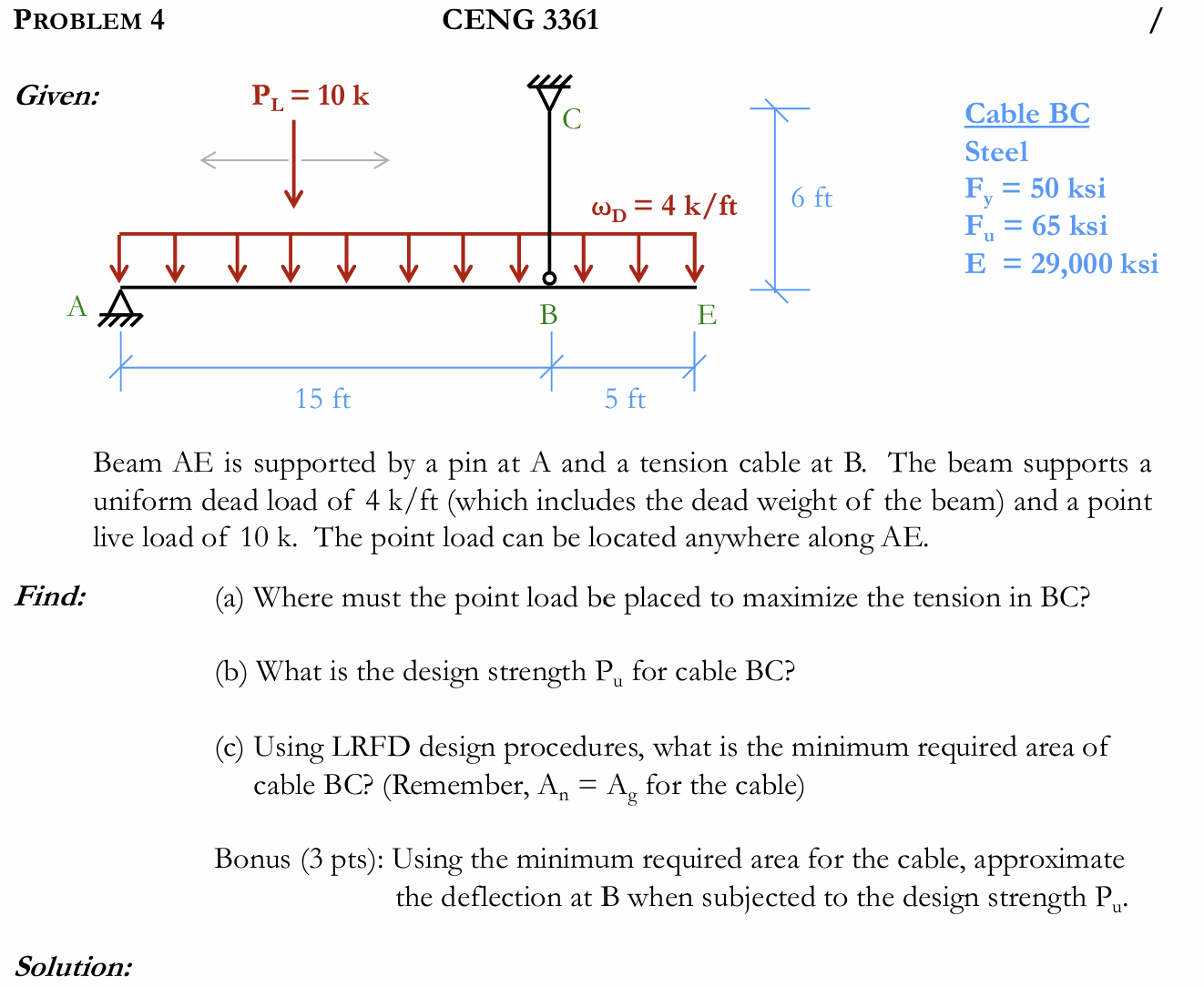 Solved PROBLEM 4CENG 3361Given:Beam AE is supported by a pin | Chegg.com