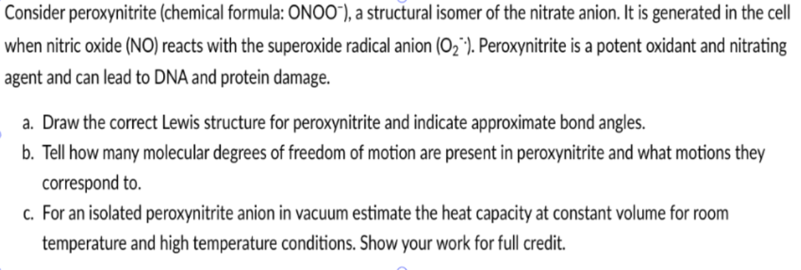 Solved Consider peroxynitrite (chemical formula: ONOO-), a | Chegg.com