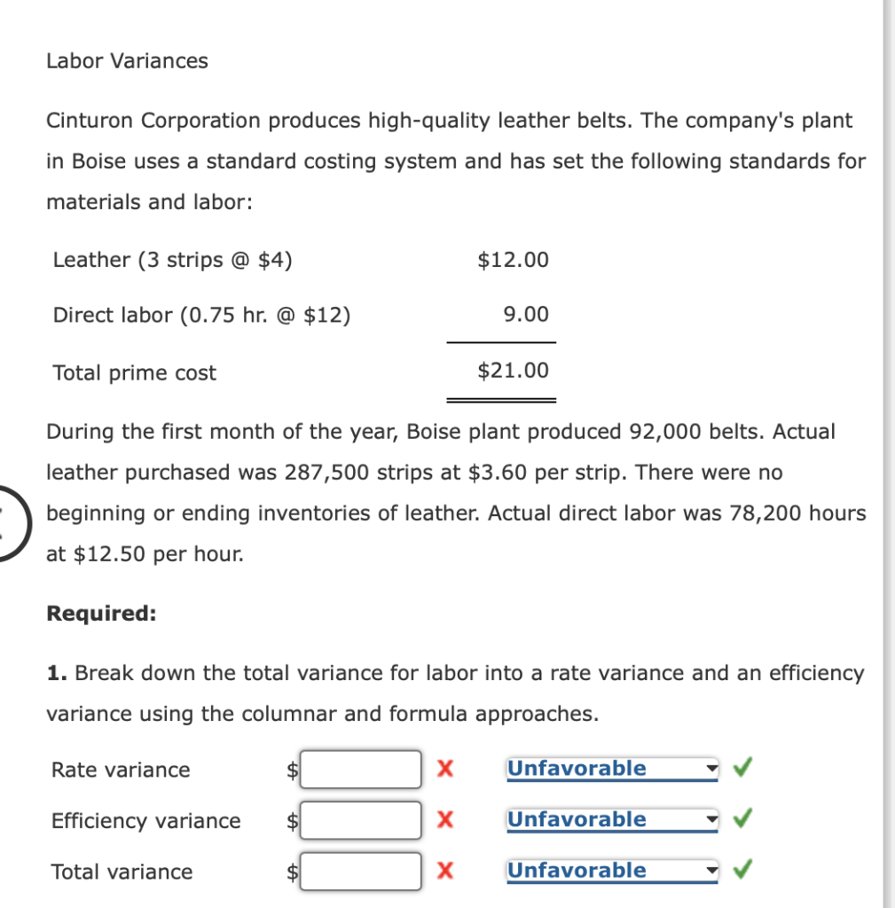 Solved Labor Variances Cinturon Corporation produces | Chegg.com