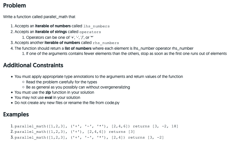 Solved Problem Write a function called parallel_math that 1. | Chegg.com