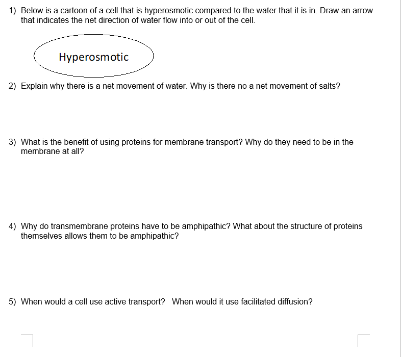 Solved 1) Below is a cartoon of a cell that is hyperosmotic | Chegg.com