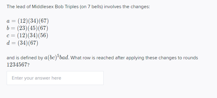 Solved The lead of Middlesex Bob Triples (on 7 bells) | Chegg.com