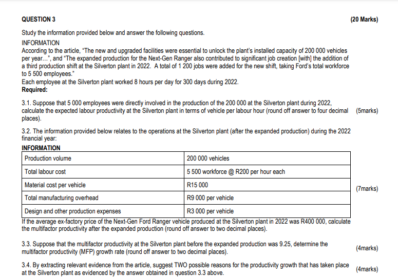 Solved QUESTION 3 (20 Study the information provided below | Chegg.com