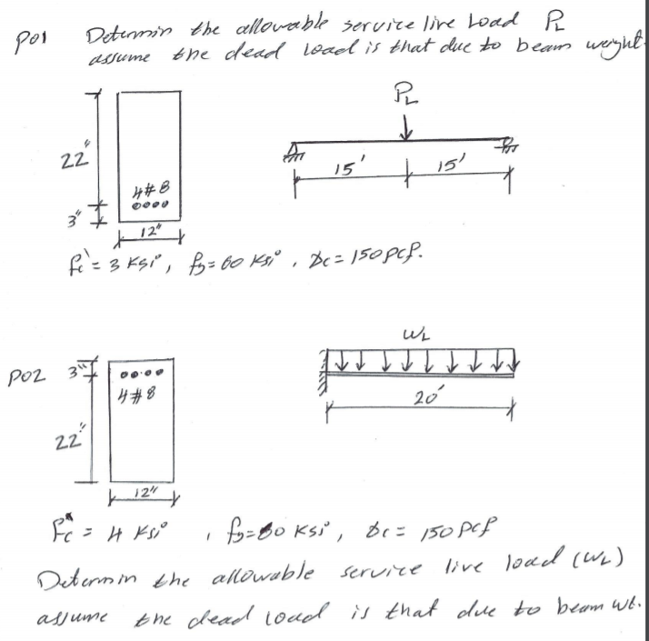 Solved por Determin the allowable service live Load R assume | Chegg.com