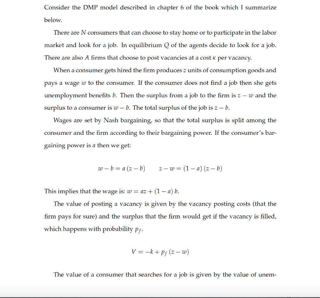 Consider the DMP model described in chapter 6 of the | Chegg.com