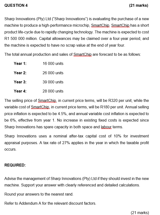 Solved QUESTION 4 (21 ﻿marks) ﻿Sharp Innovations (Pty) ﻿Ltd | Chegg.com
