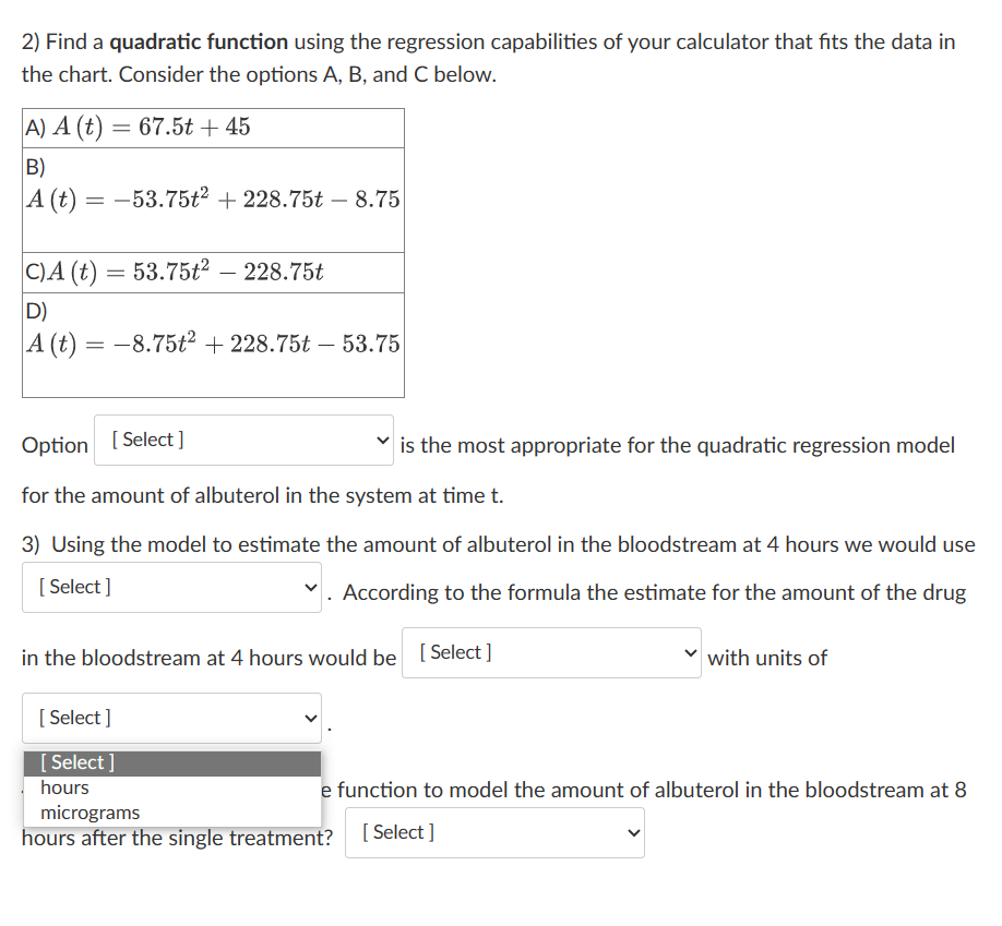 2) Find a quadratic function using the regression | Chegg.com