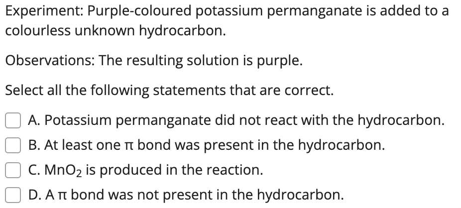 Solved Experiment: Purple-coloured potassium permanganate is | Chegg.com