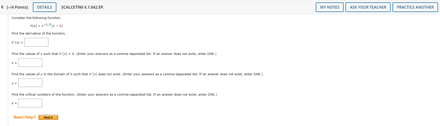 Solved 6. [-/4 Points] DETAILS SCALCET9M 4.1.042.EP. | Chegg.com