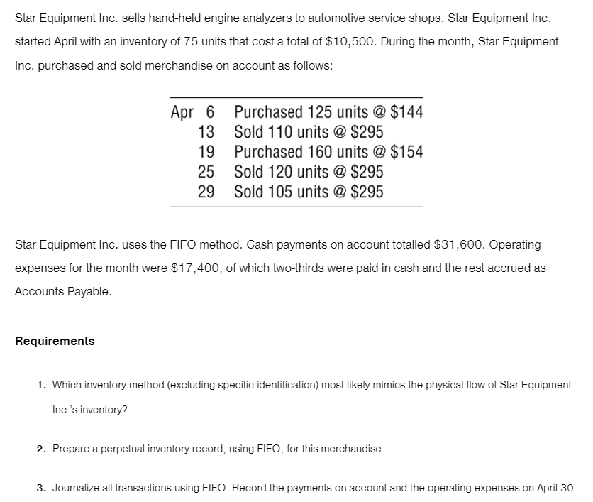 Star Equipment Inc. sells hand-held engine analyzers | Chegg.com
