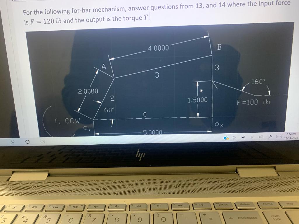 Solved For the following for-bar mechanism, answer questions | Chegg.com